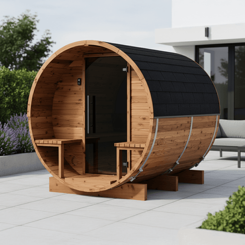 Wood Barrel Sauna with Relaxation Terrace (2-4 Person)